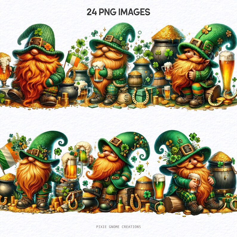 Watercolor St Patricks Day Gnomes Png Clipart Bundle, Irish Beer, Cute ...