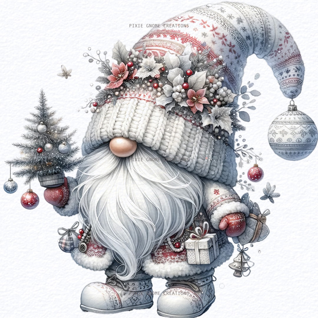 Watercolor White Gnome Clipart Bundle Png, White Gnome Clipart ...