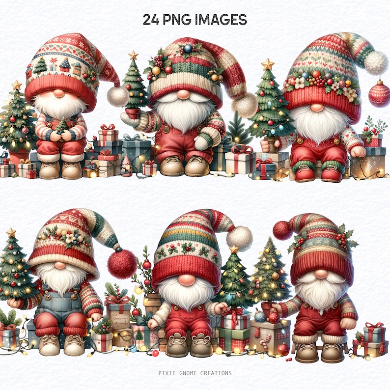 Watercolor Christmas Gnome Clipart PNG Bundle, Gingerbread Man ...
