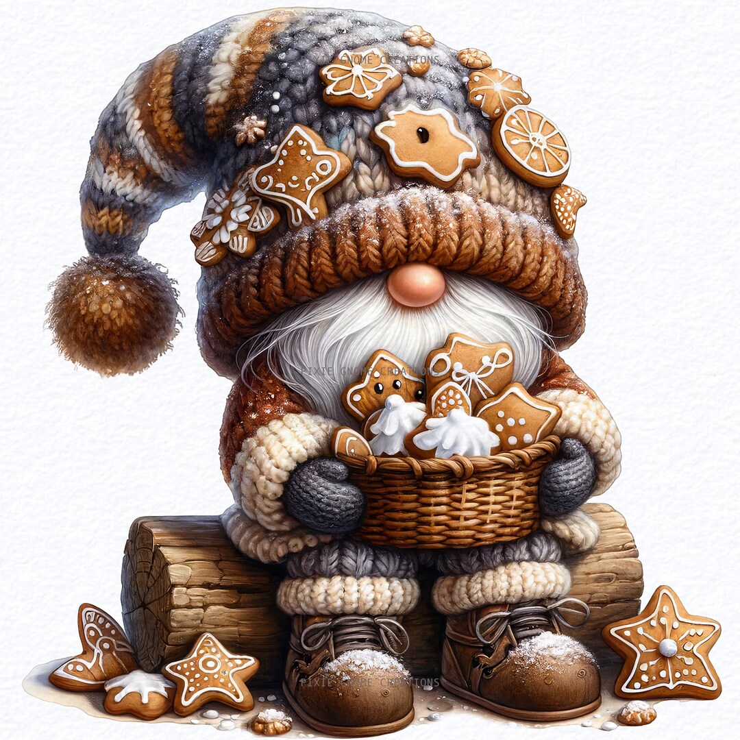 Watercolor Gingerbread Cookie Gnome Clipart PNG Bundle, Gingerbread Man ...