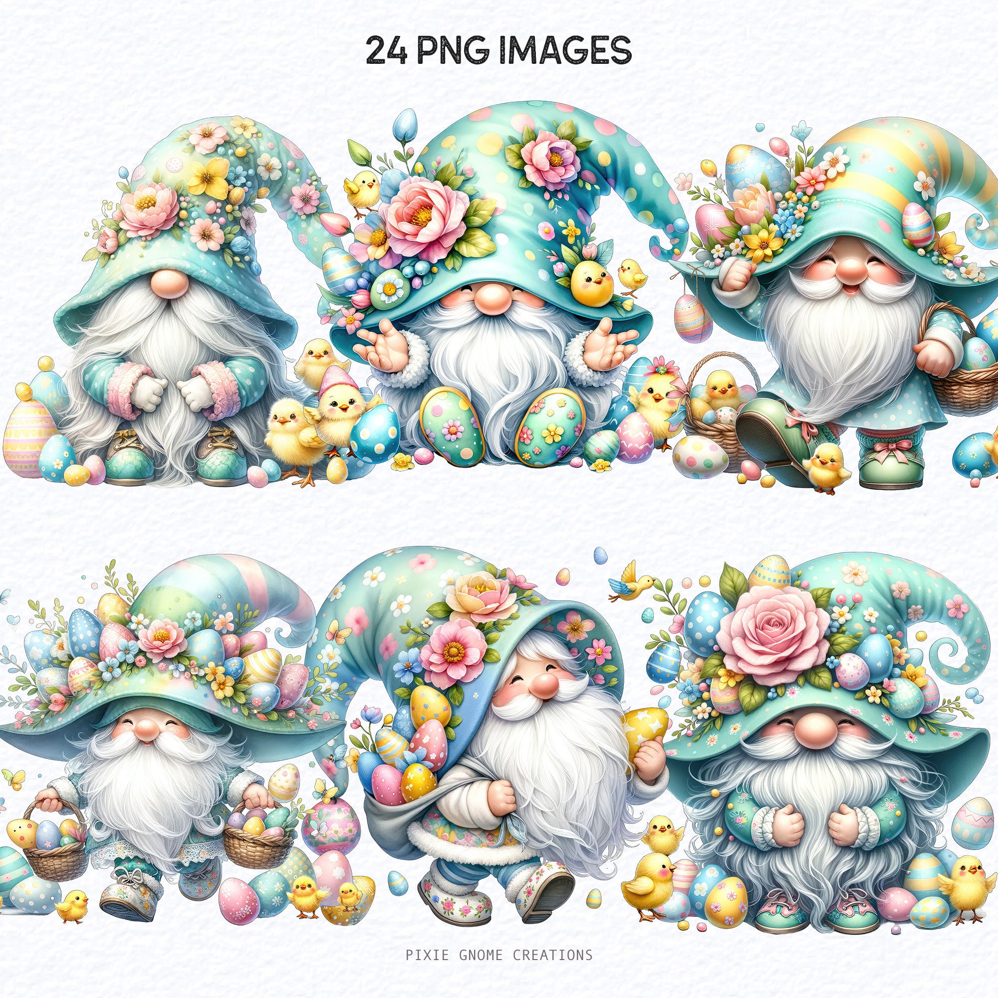 Watercolor Easter Gnome Png Clipart Bundle, Easter Eggs, Garden Clipart ...