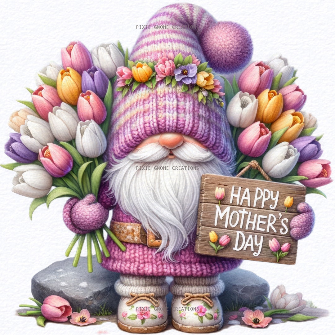 Watercolor Mothers Day Tulips Floral Gnome Clipart PNG, Happy Mothers ...