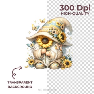 Watercolor Sunflowers Gnome Clipart Bundle Png, Garden Clipart, Spring ...