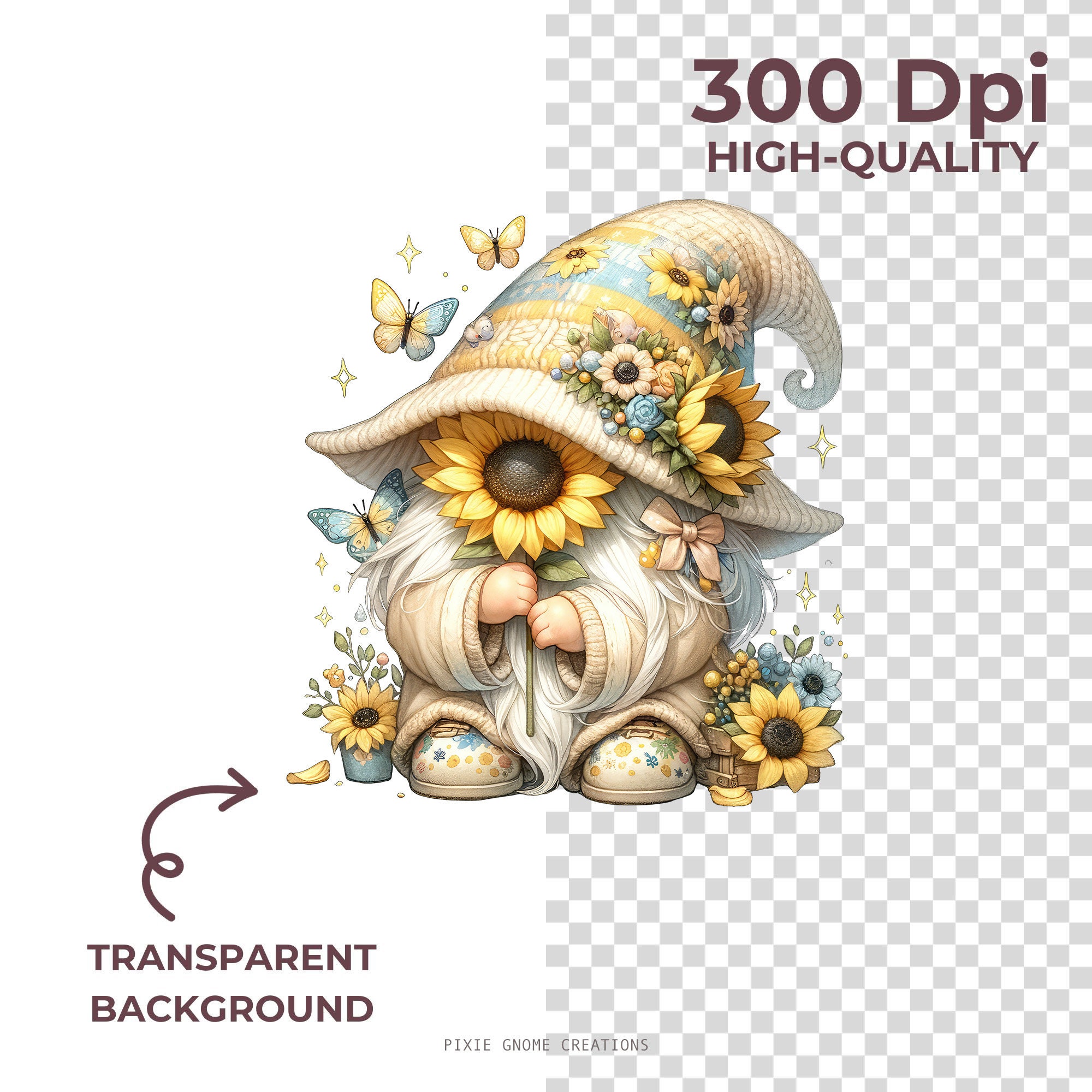 Watercolor Sunflowers Gnome Clipart Bundle Png, Garden Clipart, Spring ...