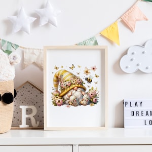 Watercolor Flower Bee Gnome Clipart Bundles, Gnome With Flowers ...