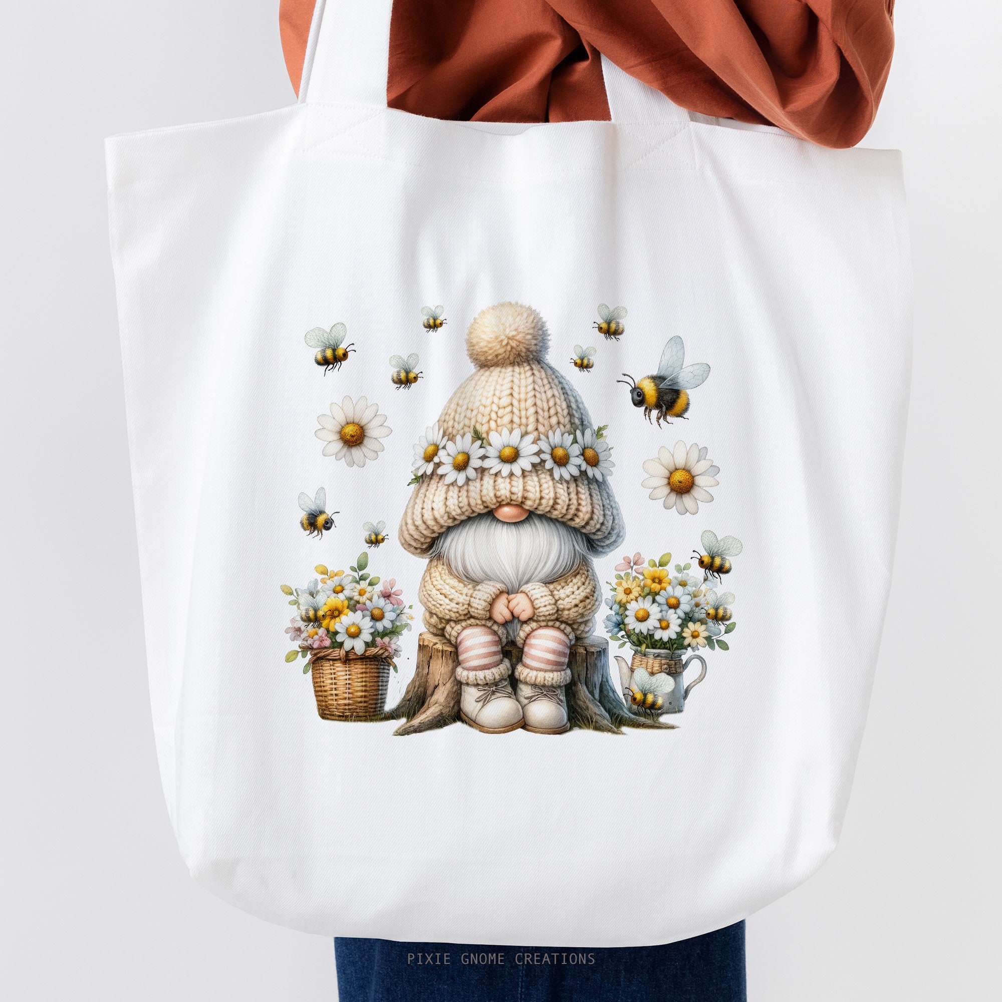 Watercolor Daisy Bumble Bee Gnome Clipart Bundle Png, Garden Clipart ...