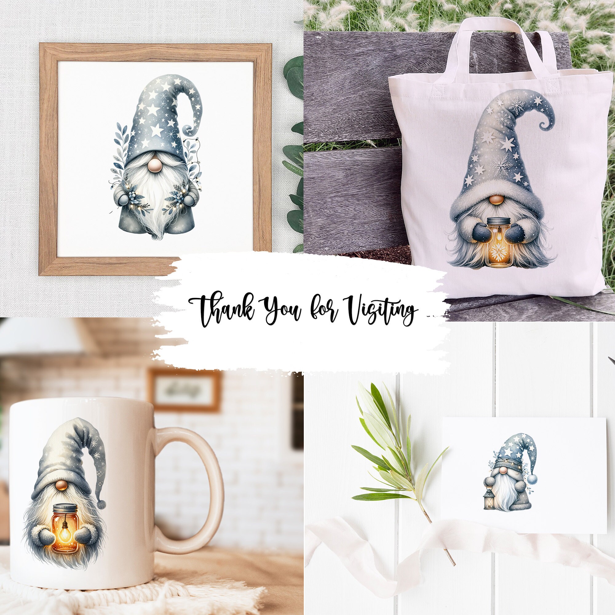 30 Watercolor Gnome Bundle Png, Watercolor White Christmas Gnomes ...