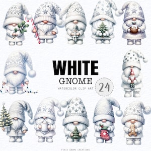 Watercolor White Gnome Clipart Bundle Png, White Gnome Clipart ...