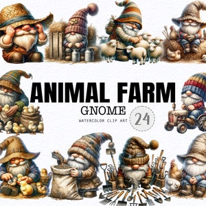 Watercolor Animal Farm Gnome Png Clipart Bundle, Farmers Market Clipart ...