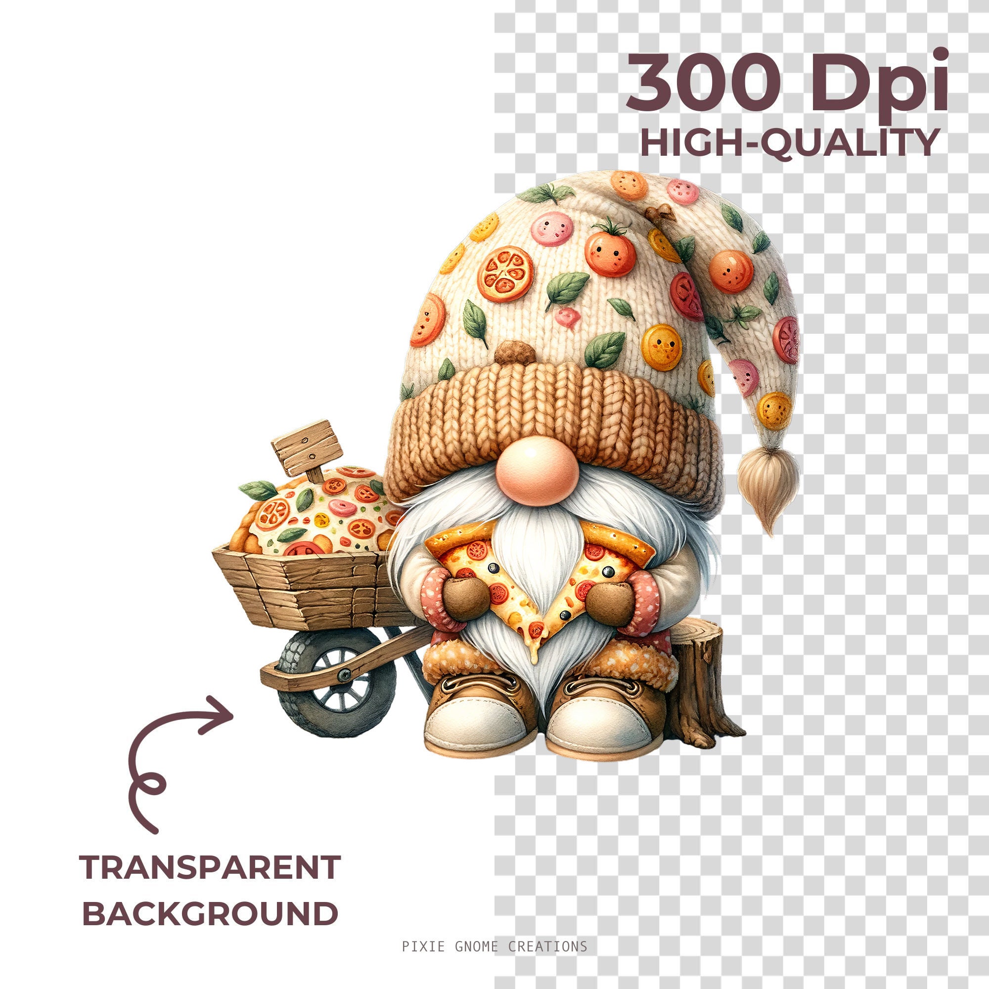 Watercolor Pizza Gnome Clipart PNG Bundle, Papa Pizza Gnome, Pizza ...
