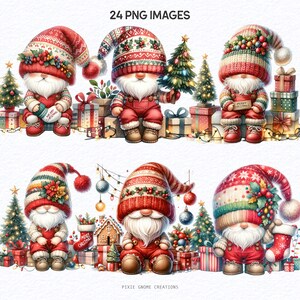 Watercolor Christmas Gnome Clipart PNG Bundle, Gingerbread Man ...