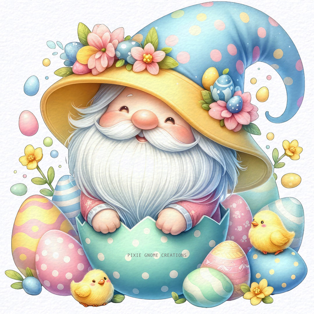 Watercolor Easter Eggs Gnome Png Clipart Bundle, Chicks Eggs, Garden ...