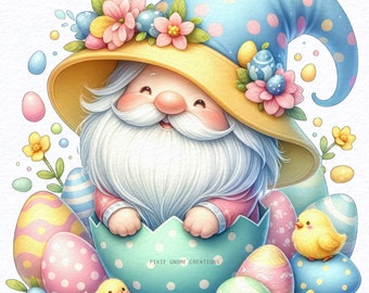 Watercolor Easter Gnome Png Clipart Bundle, Garden Clipart, Spring ...