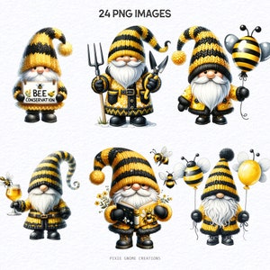 Honey Bee Gnomes Watercolor Clipart PNG, Bumble Bee Gnomes, Watercolor ...