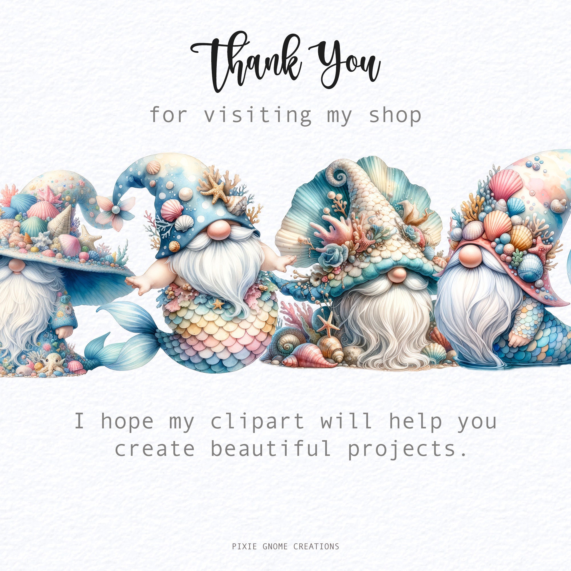 Watercolor Mermaid Gnome Clipart Bundles, Cute Fairytale Clipart ...