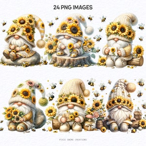 Watercolor Flower Bee Gnome Clipart Bundles, Sunflower Flowers, Clipart ...