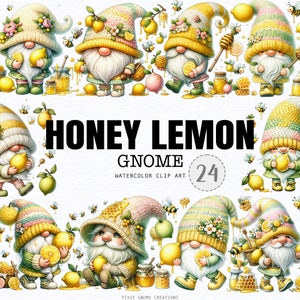 Watercolor Honey Lemon Bee Gnomes Clipart, Bee Gnome Clipart ...