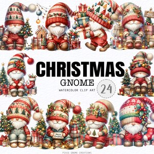 Watercolor Christmas Gnome Clipart PNG Bundle, Gingerbread Man ...