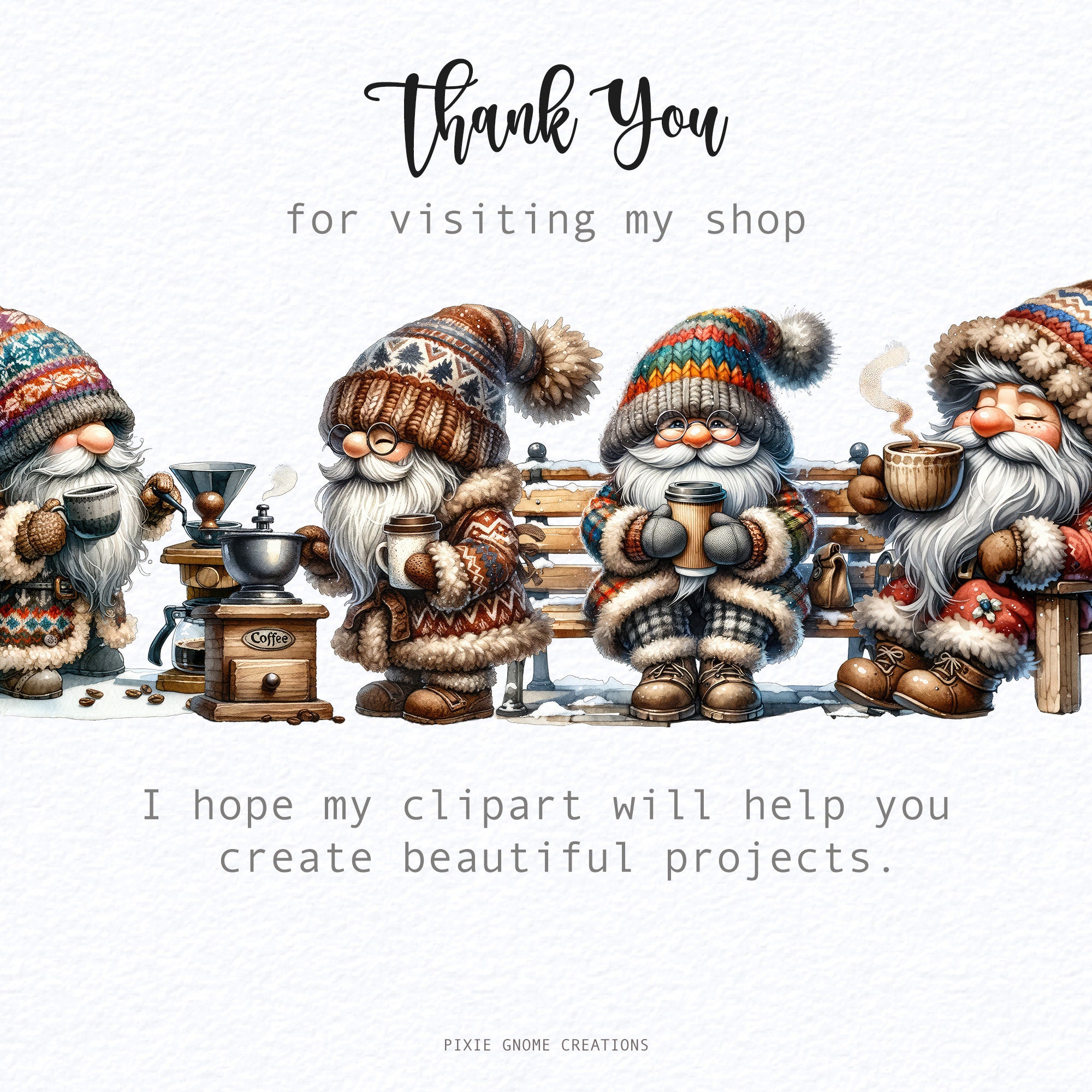 Watercolor Coffee Lover Gnomes Png Clipart Bundles, Coffee Beans Gnome ...