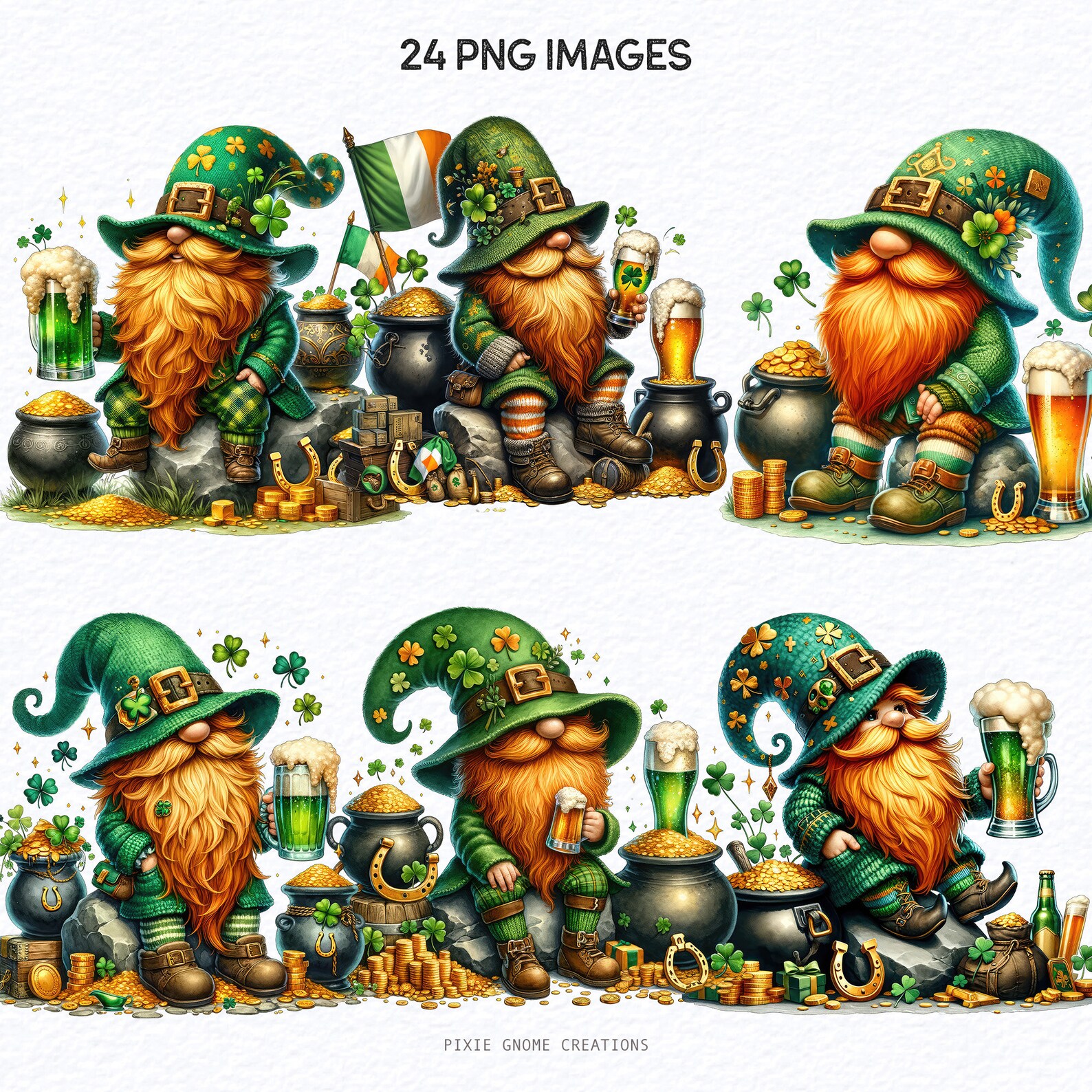 Watercolor St Patricks Day Gnomes Png Clipart Bundle, Irish Beer, Cute ...