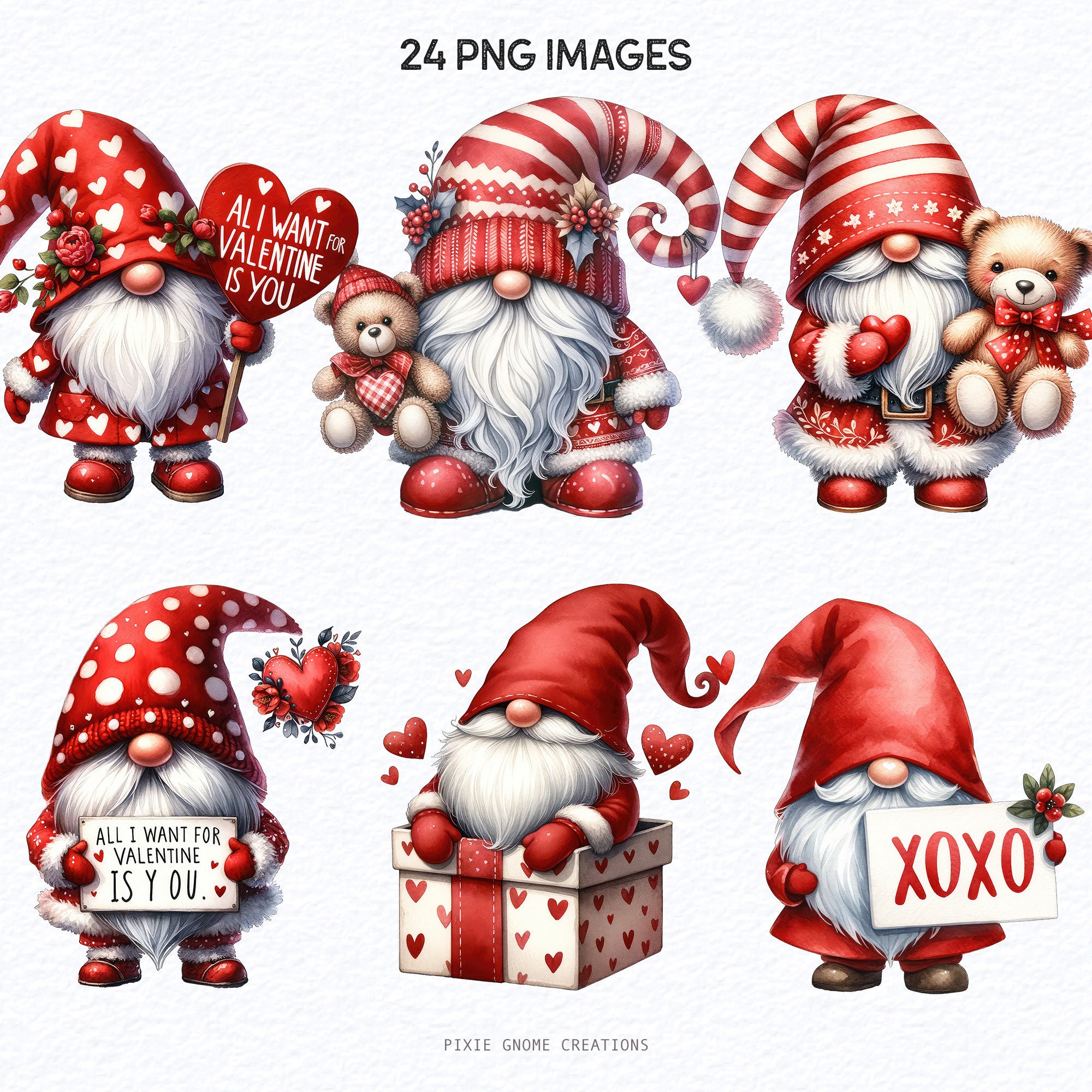 Cute Watercolor Valentines Gnomes Clipart, Valentines Day Clipart ...