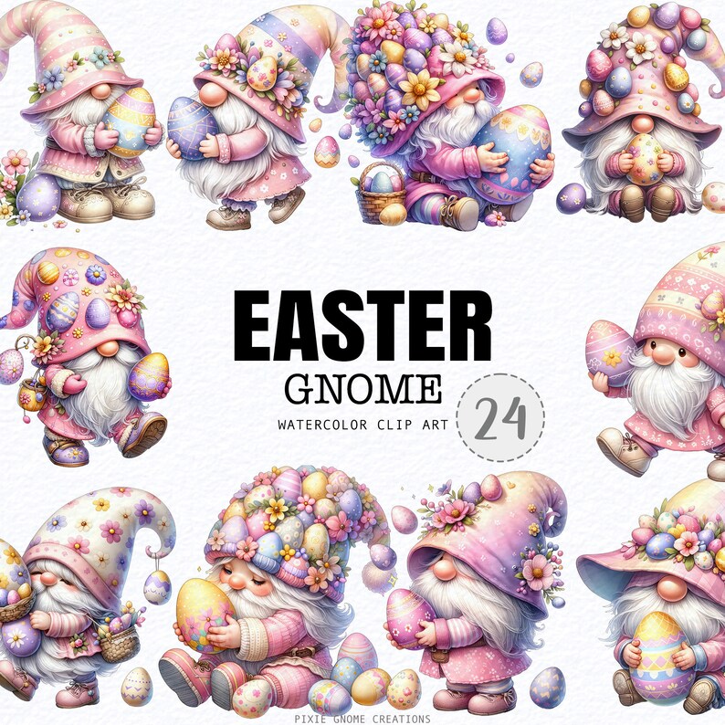 Watercolor Easter Gnome Clipart Bundle, Garden Clipart, Spring Gnome ...