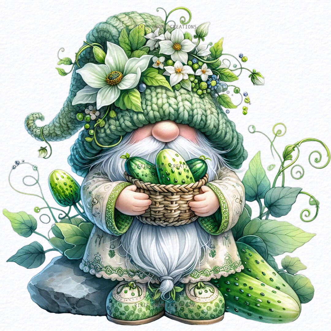 Watercolor Cucumber Gnome Clipart Bundle Png, Garden Farm Clipart ...