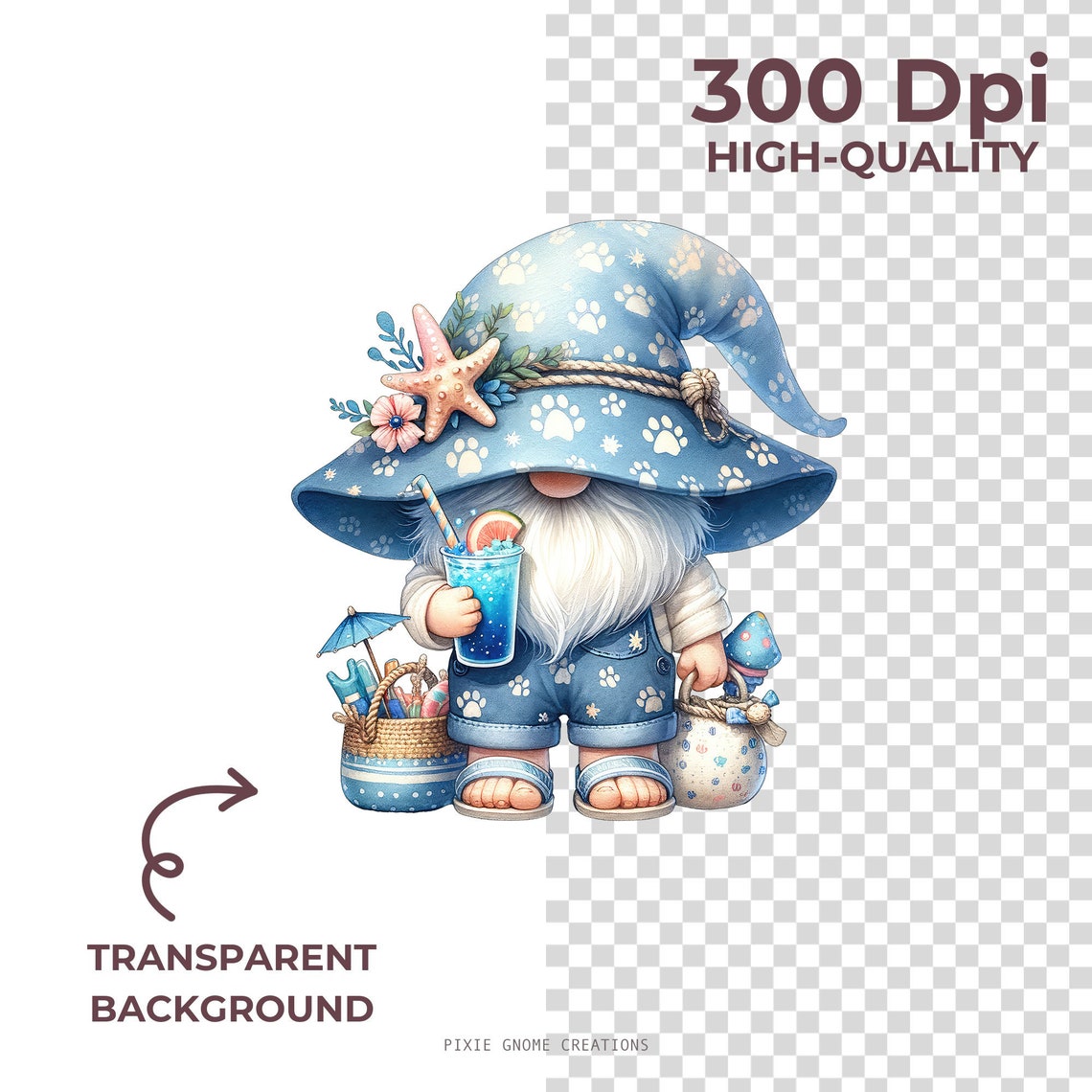 Watercolor Summer Beach Gnome Clipart Bundle Png, Seashell Starfish ...