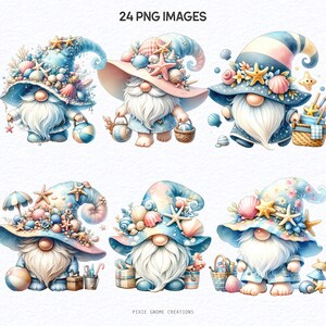 Watercolor Summer Beach Gnome Clipart Bundle Png, Seashell Starfish ...