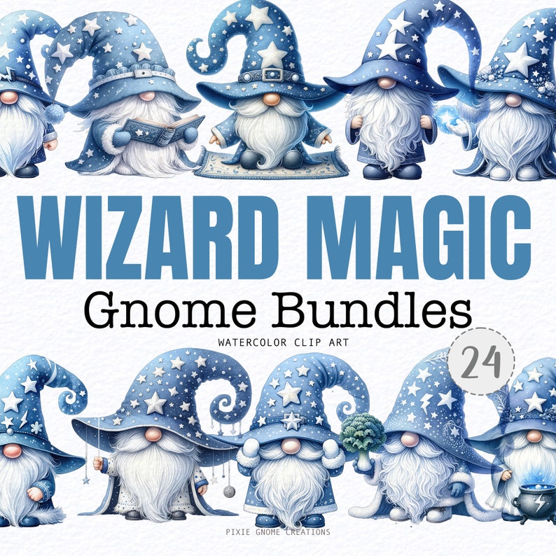 Watercolor Wizard Magic Gnome Clipart PNG Bundle, Fantasy Clipart ...