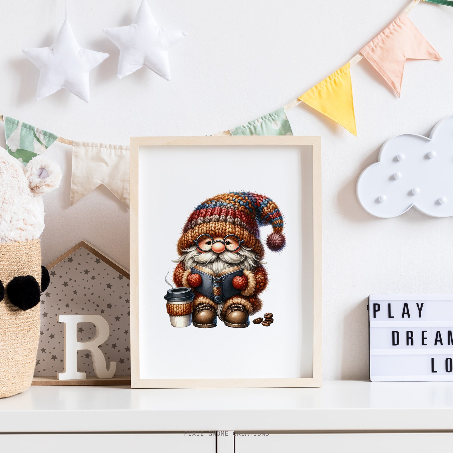 Watercolor Coffee Lover Gnomes Png Clipart Bundles, Coffee Beans Gnome ...