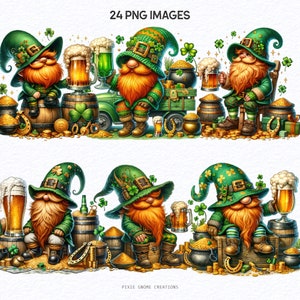 Watercolor St Patricks Day Gnomes Png Clipart Bundle, Irish Beer, Cute ...