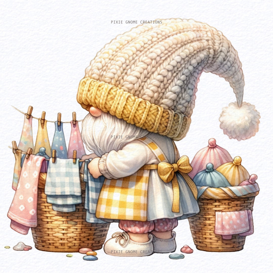 Watercolor Laundry Gnome Clipart Bundle Png, Housekeeping Gnome Png, Cleaning Gnome, Sublimation ...