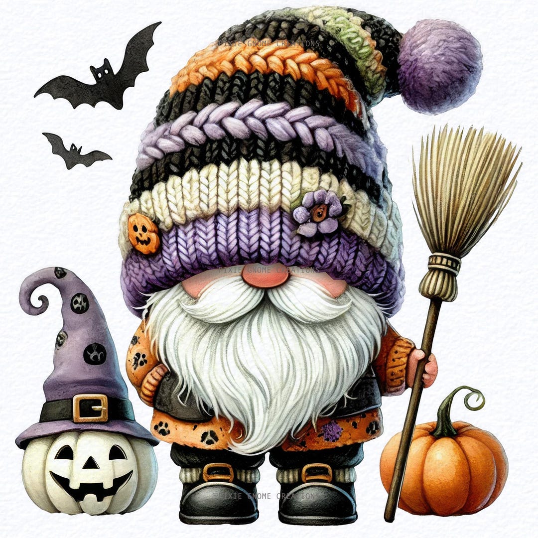Watercolor Halloween Gnome Clipart PNG Bundle, Spooky Season Halloween ...