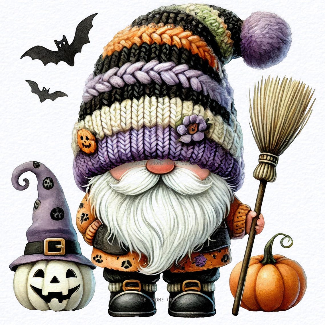 Watercolor Halloween Gnome Clipart PNG Bundle, Spooky Season Halloween ...