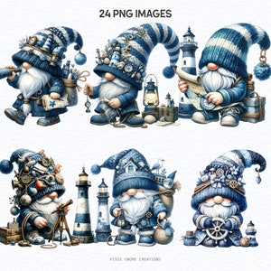 Watercolor Lighthouse Gnome Clipart Bundle Png, Nautical Gnome ...