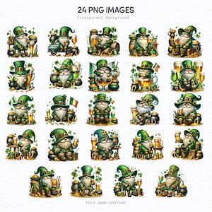 Watercolor St Patricks Day Gnomes Png Clipart Bundle, Irish Beer, Cute ...