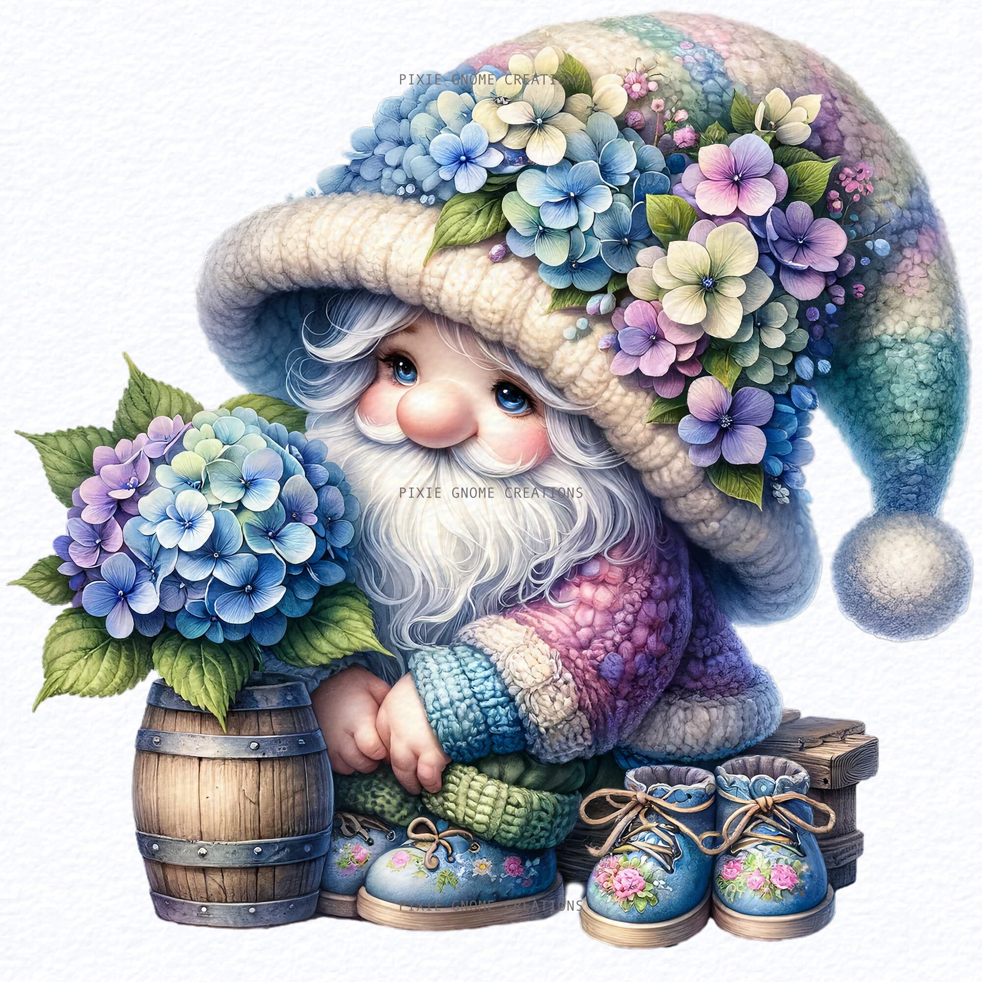 Watercolor Hydrangeas Gnomes Png, Cute Floral Gnome, Valentines Gnomes ...