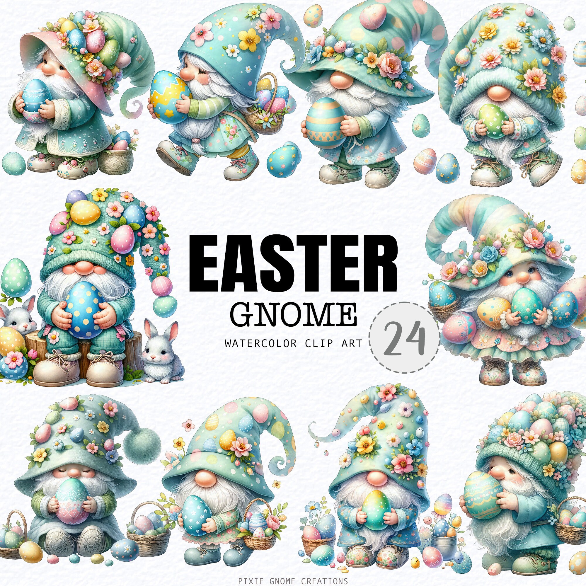 Watercolor Easter Gnome Png Clipart Bundle, Garden Clipart, Spring ...