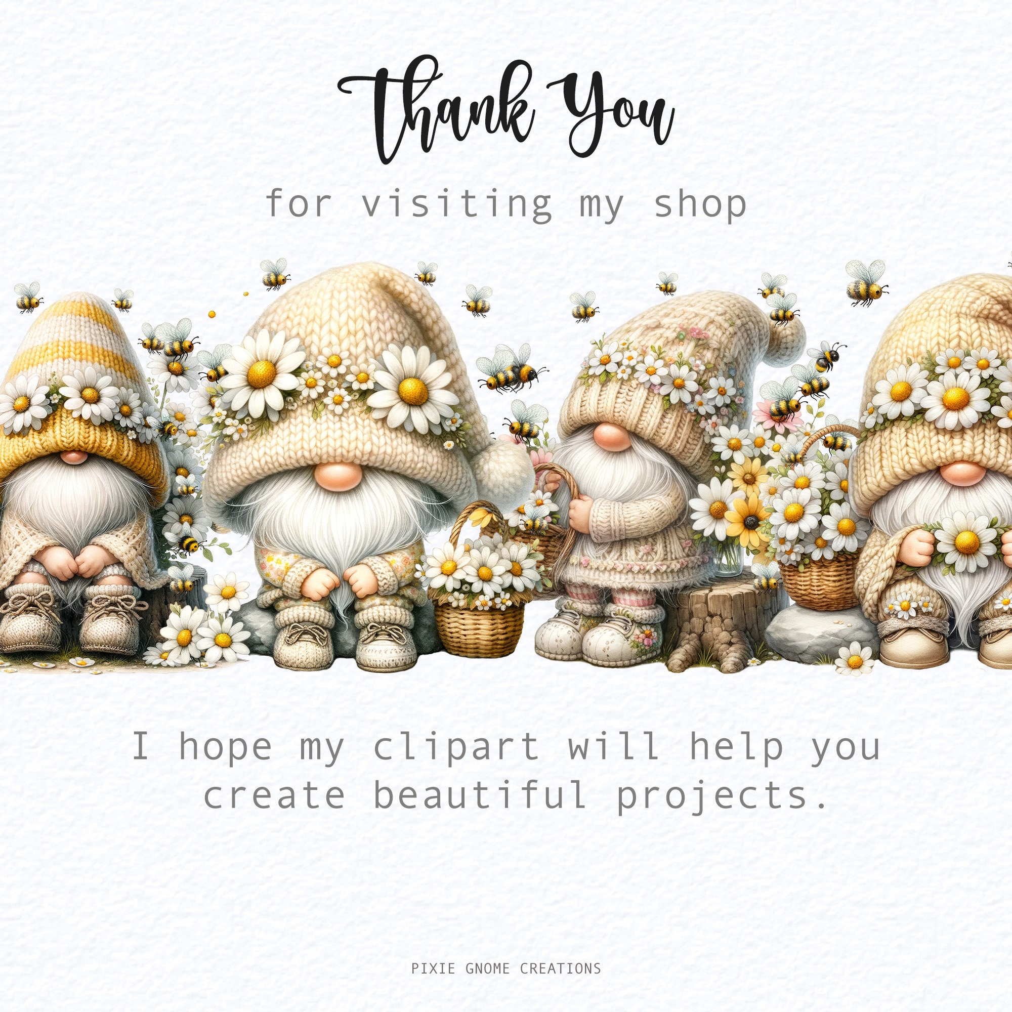 Watercolor Daisy Bumble Bee Gnome Clipart Bundle Png, Garden Clipart ...