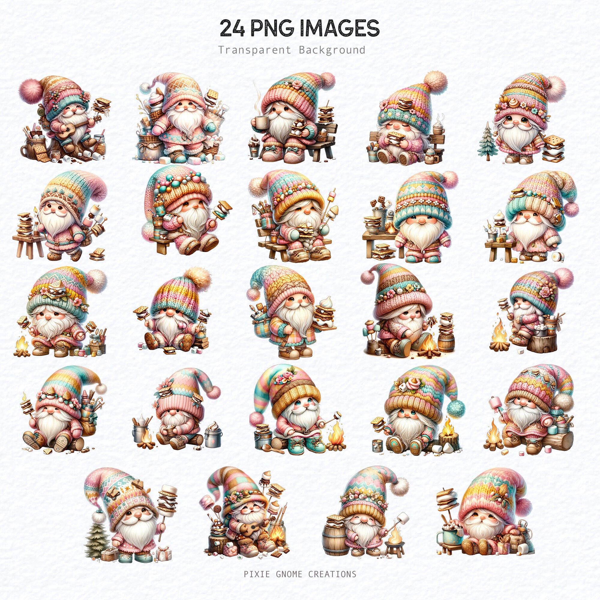 Watercolor Smores Gnome Clipart Bundle Png, Let's Get Toasted, Camping ...