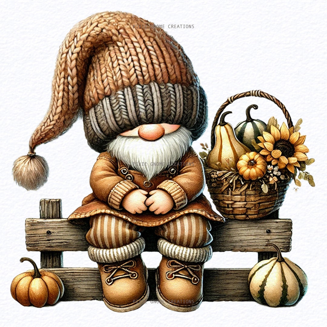 Watercolor Hello Fall Gnome Clipart PNG Bundle, Fall Gnome Png, Autumn ...