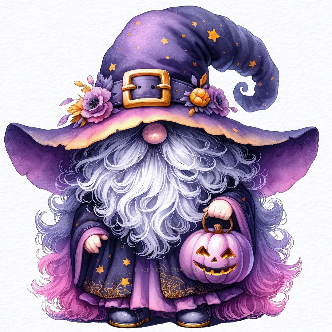 Watercolor Witch Gnome Clipart PNG Bundle, Witches Fortune Gnome ...