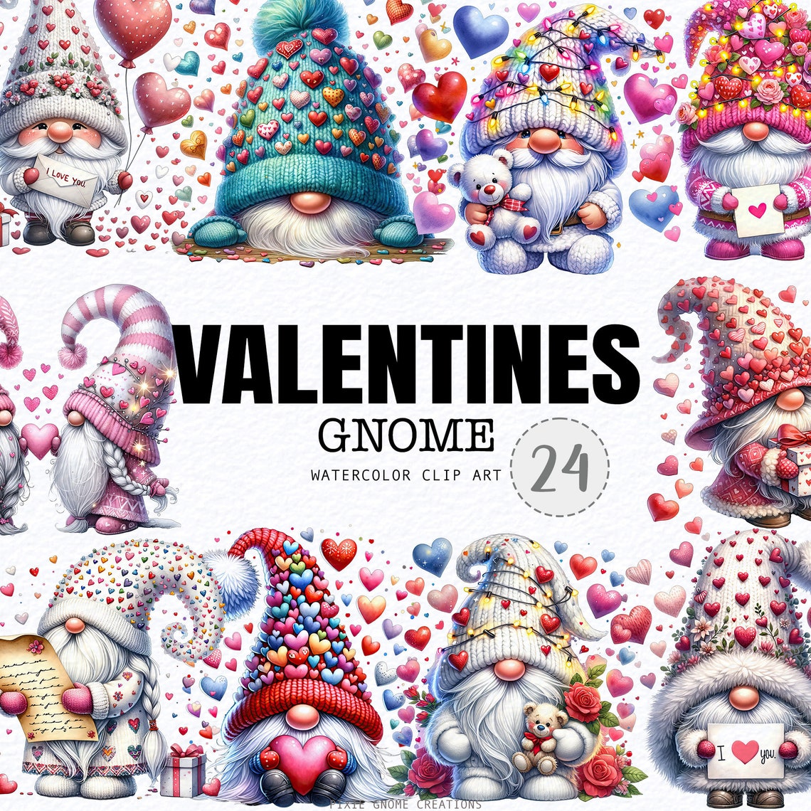 Watercolor Valentines Gnomes Clipart, Valentines Day Clipart Bundle ...