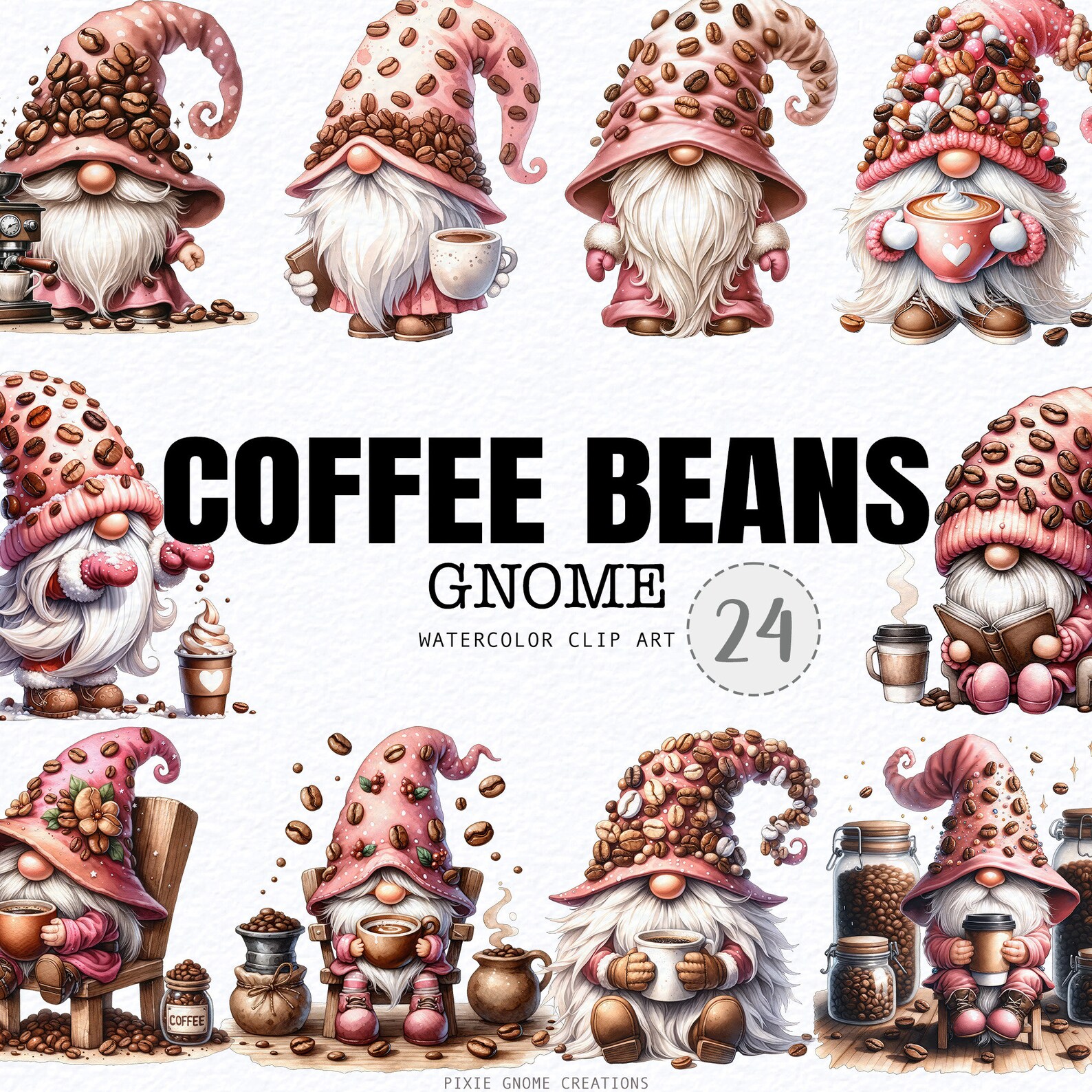 Watercolor Coffee Beans Gnome ,coffee Gnomes Png, Coffee Latte Gnome ...