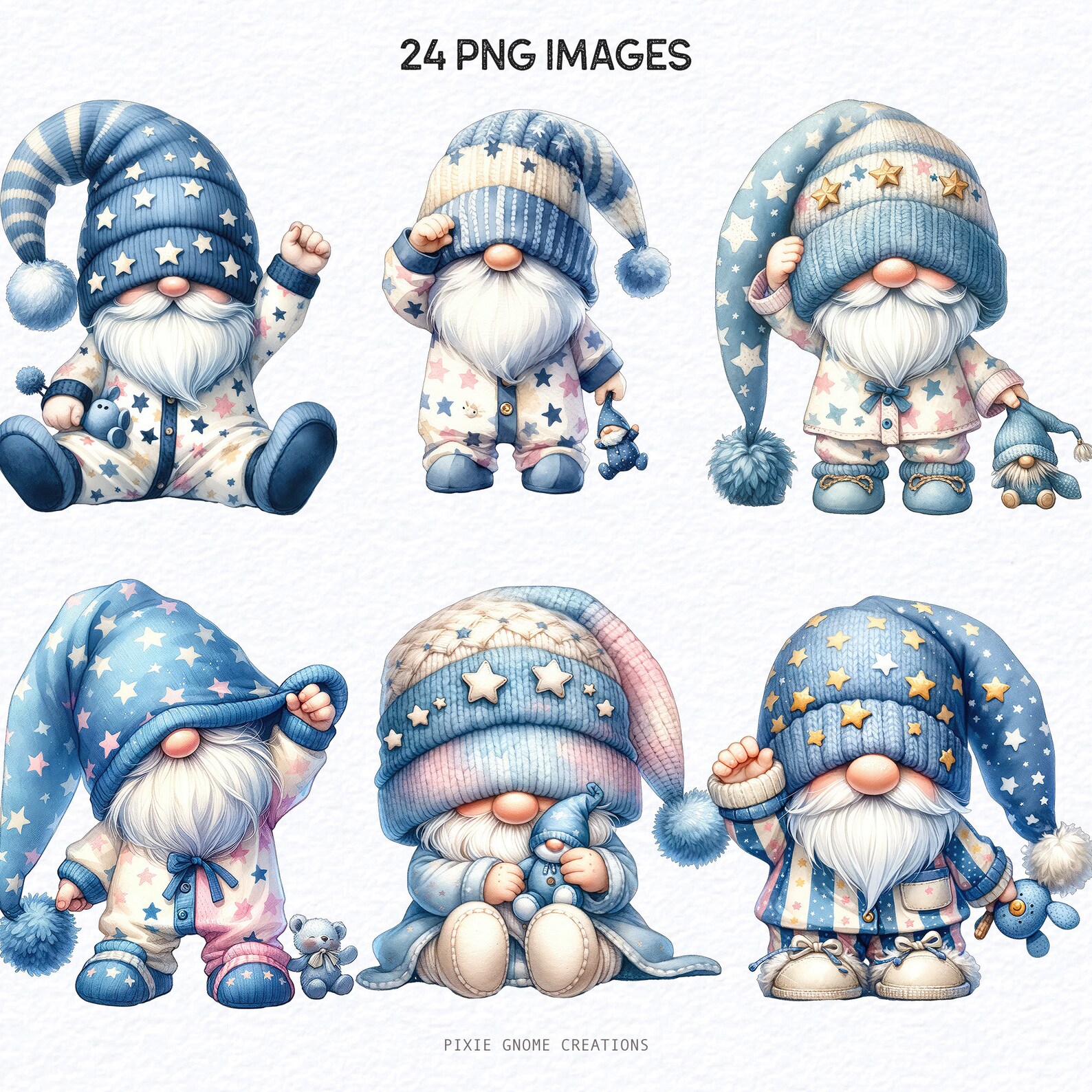 Watercolor Pastel Pijamas Gnome Clipart PNG Bundle, Cute Bed Time ...