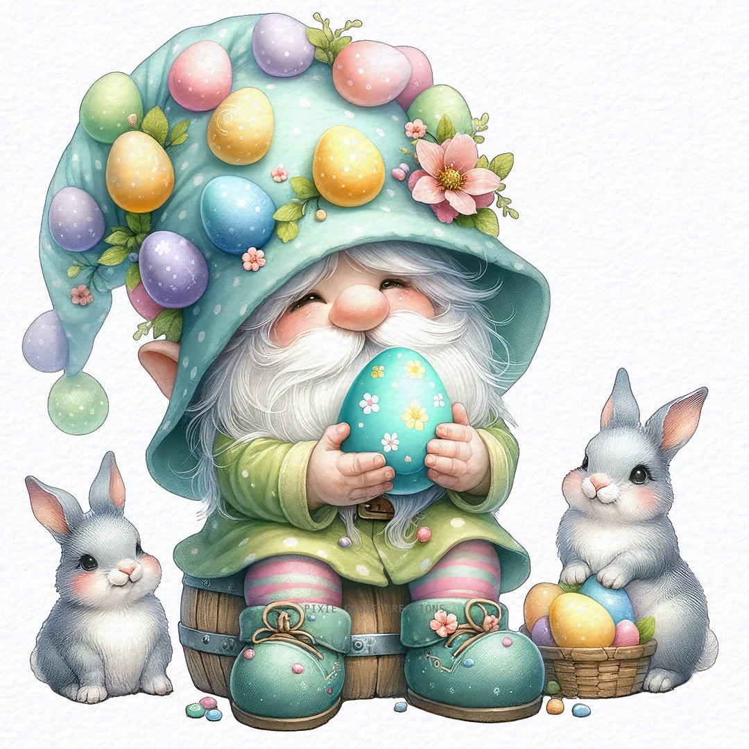 Watercolor Easter Gnome Png Clipart Bundle, Garden Clipart, Spring ...