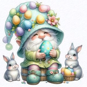 Watercolor Easter Gnome Png Clipart Bundle, Garden Clipart, Spring ...