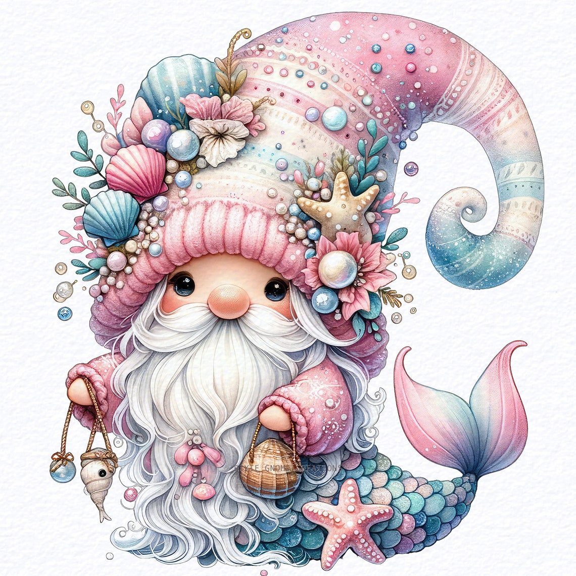Watercolor Mermaid Gnome Clipart Bundles, Cute Fairytale Clipart ...