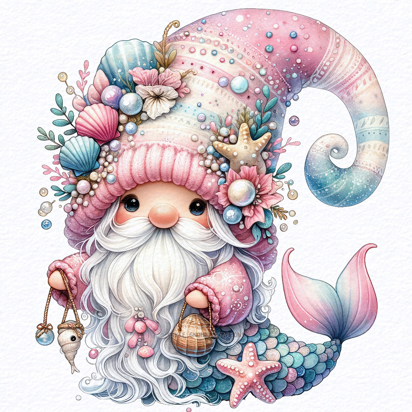 Watercolor Mermaid Gnome Clipart Bundles, Cute Fairytale Clipart ...